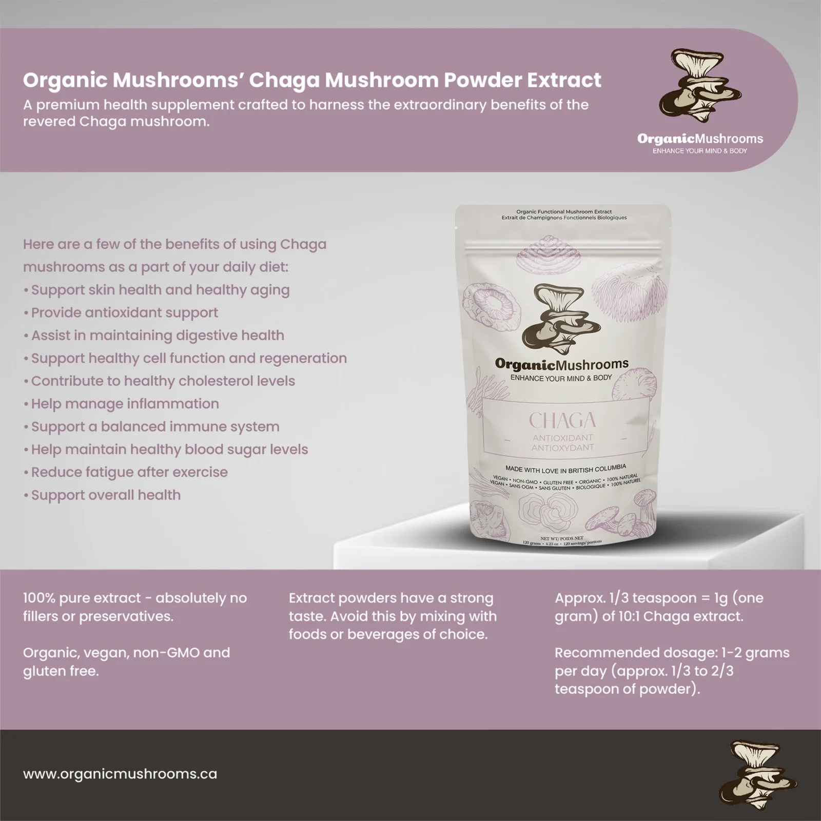 Chaga Mushroom Extract Powder | Organic Mushrooms